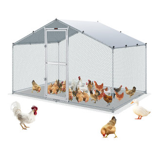 VEVOR Large Metal Chicken Coop Walk-In Chicken Run 6.6x9.8x6.6' Peaked ...