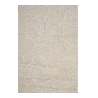 Contemporary Scroll Area Rug in Cream, Soft 1.2" Pile, Easy-Care Fabric ...
