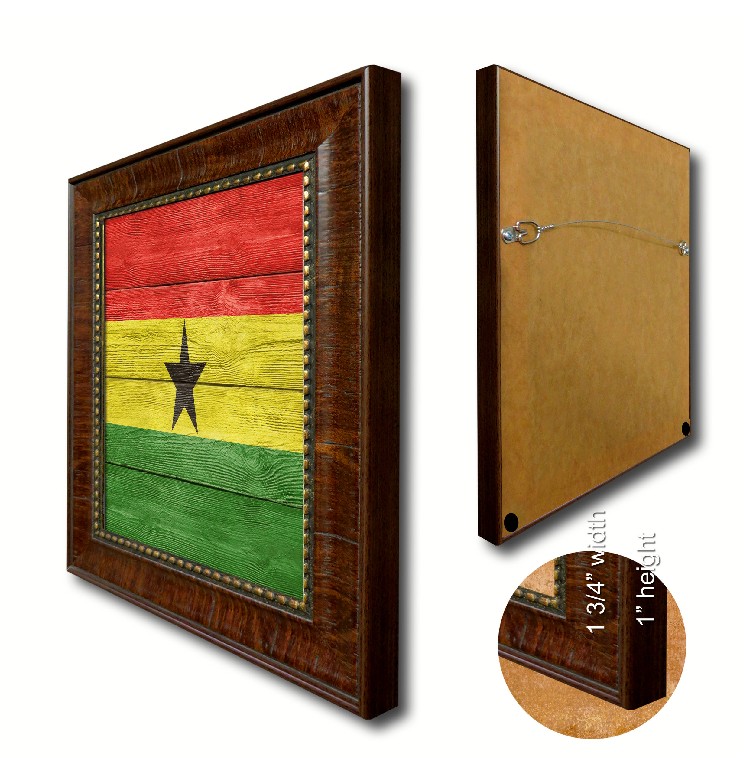 Ghana Country Textured Flag Print With Brown Gold Frame, 23" X 33 ...