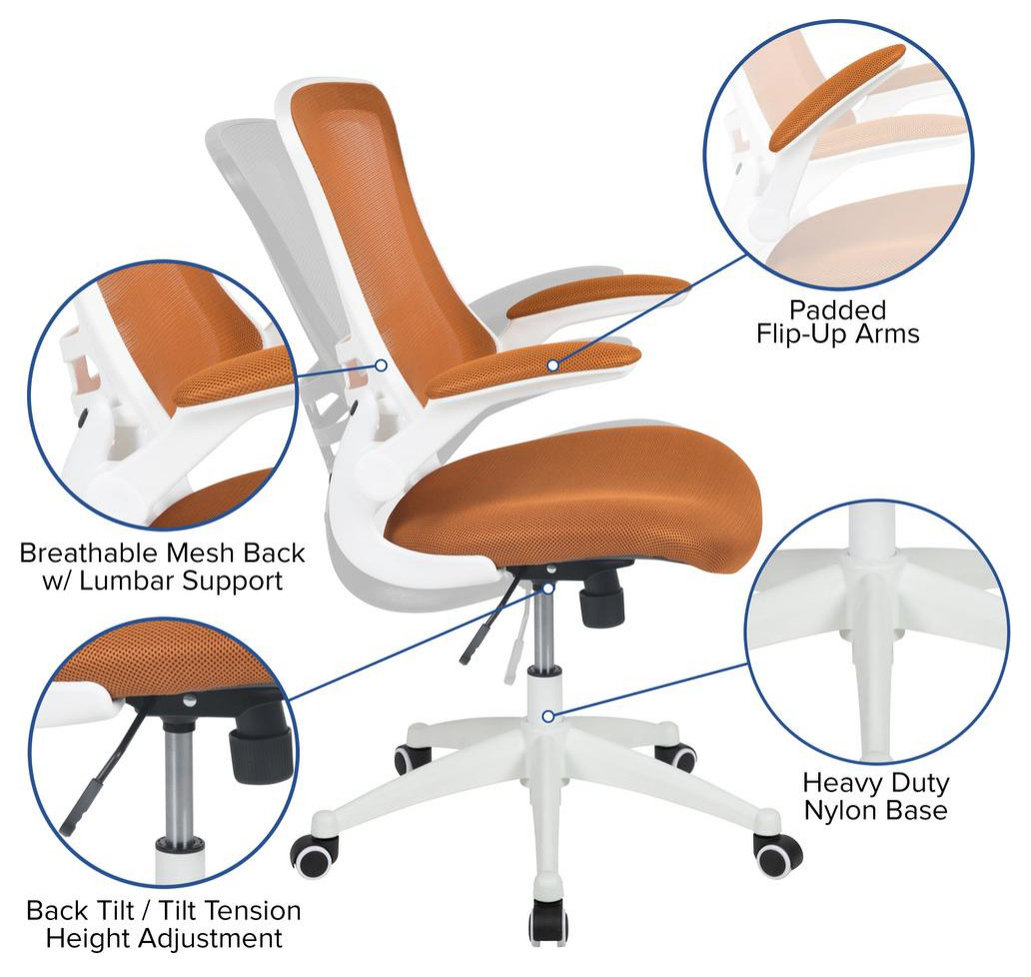 Mid-Back Tan Mesh Swivel Ergonomic Task Office Chair with White Frame ...