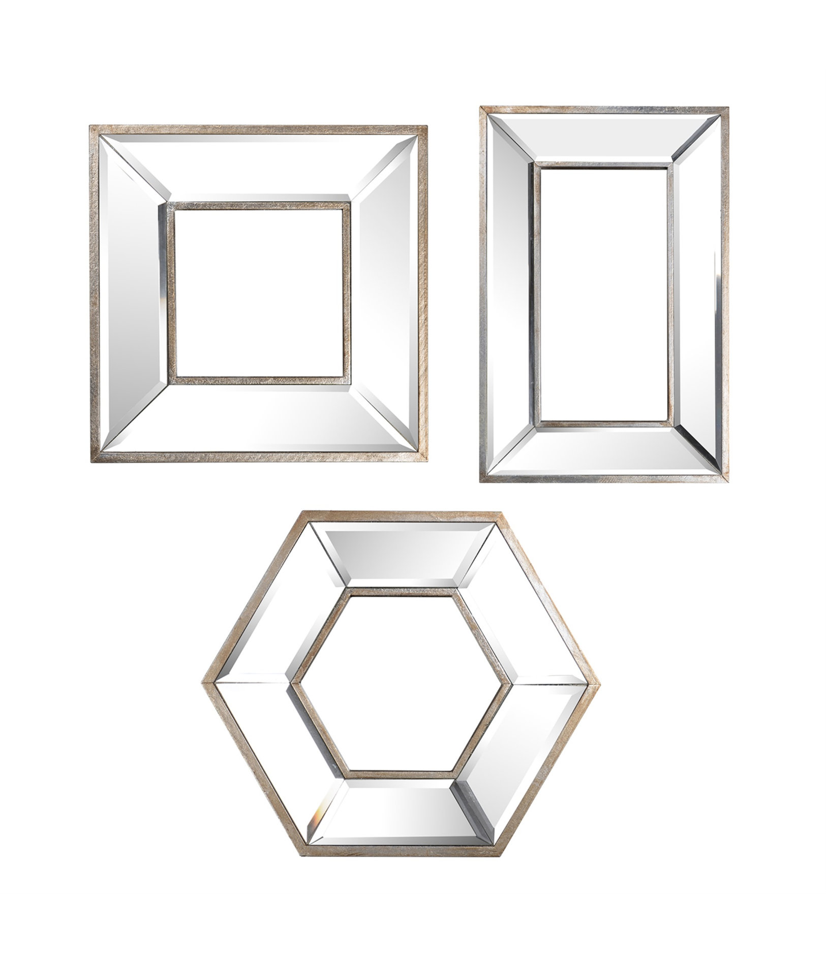 3-Piece Modern Accent Wall Mirror Set, Varied Shapes, Silver - Wall ...