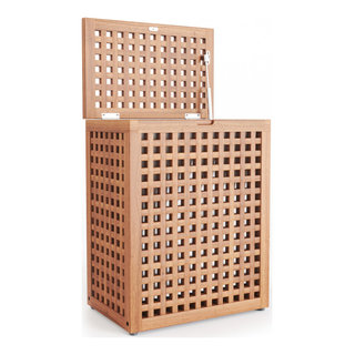 Grate Large-Size Wall-Hugging Teak Hamper - Transitional - Hampers - by ...