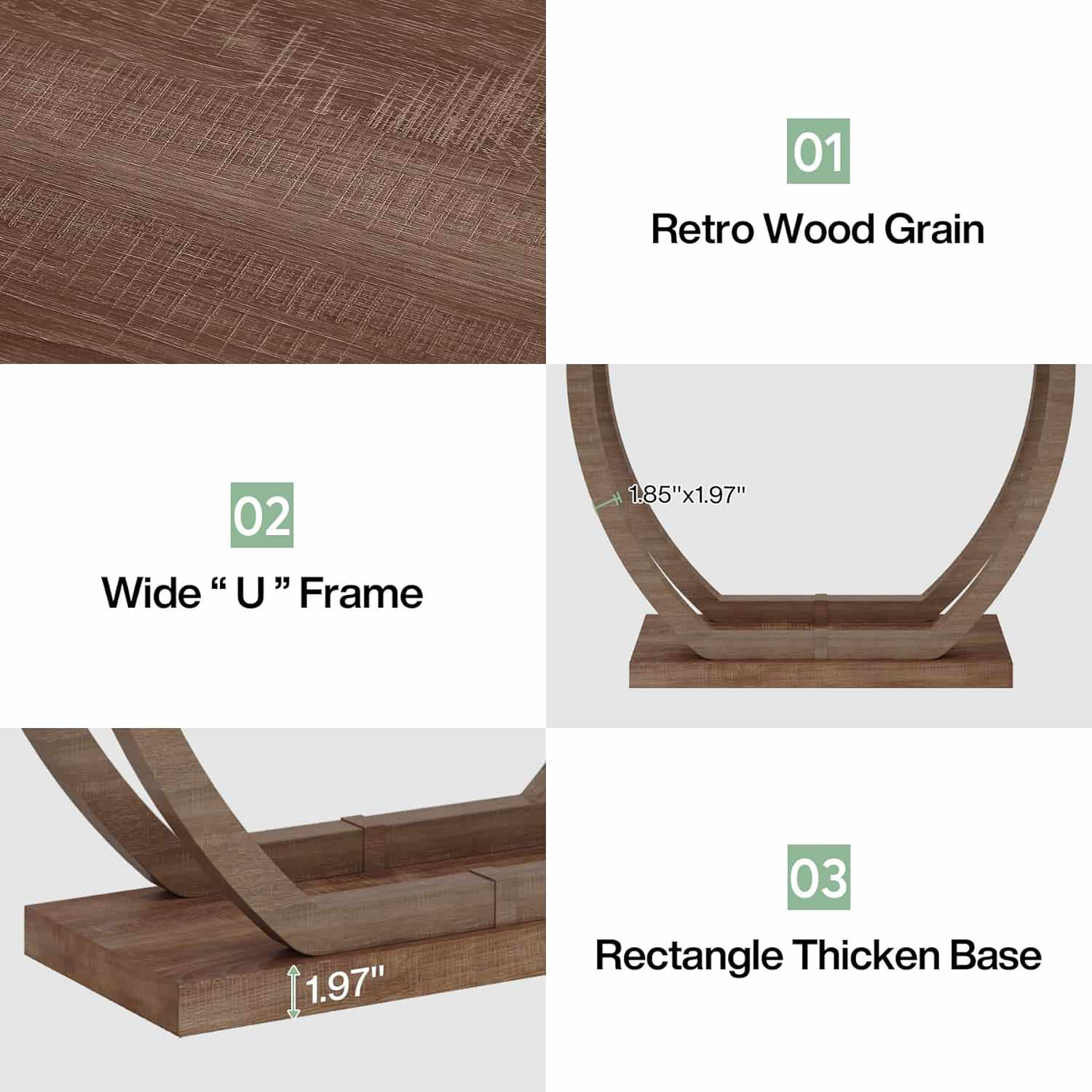 Narrow Rustic Console Table with U-Shaped Base and Spacious MDF ...