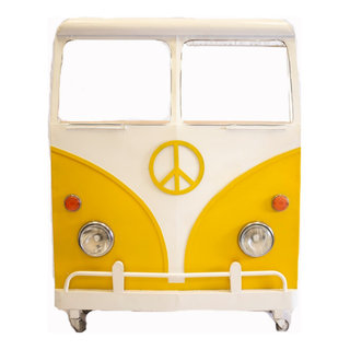 HomeRoots Groovy Yellow and White Rolling Bar Cart - Midcentury - Bar ...