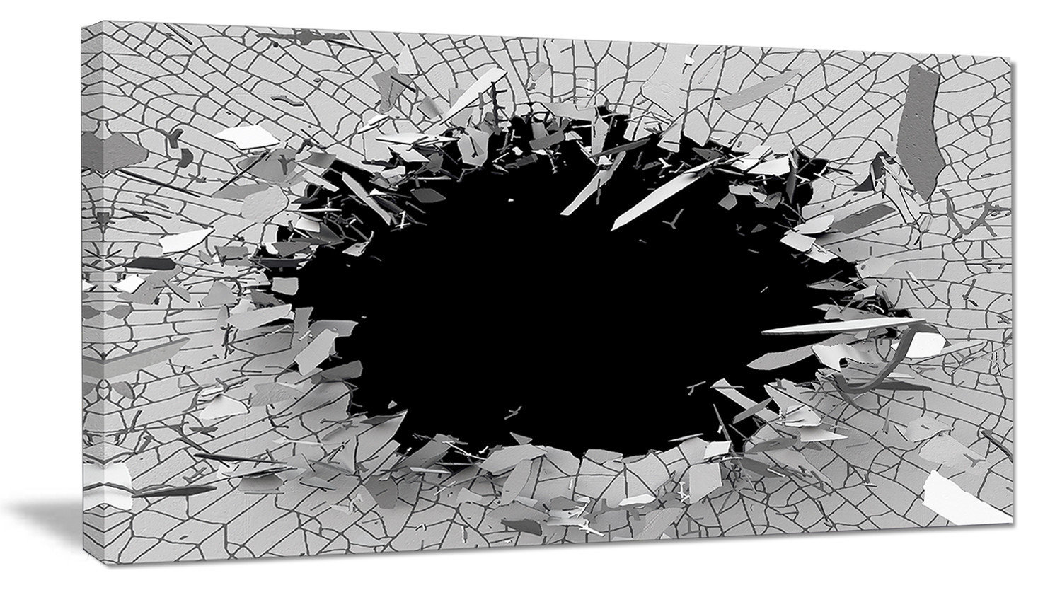 Designart - Abstract Broken Wall 3D Design - Abstract Canvas Wall Art ...