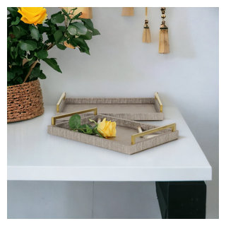 Lusan Vinyl Tray Set - Pewter Linen - Contemporary - Serving Trays - by ...