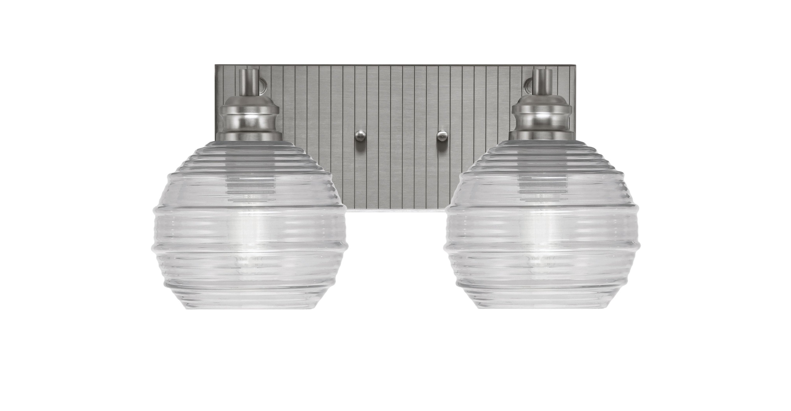 Edge 2-Light Bath Bar, Brushed Nickel Finish, 6" Clear Ribbed Glass ...