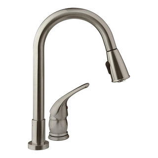 High Arc Kitchen Faucet with Pull Sprayer and Side Handle in Brass ...