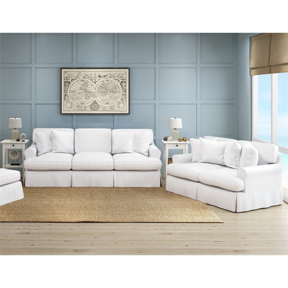 Horizon 2PC Slipcovered Sofa Loveseat Set in White Washable Performance ...