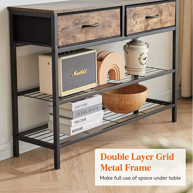 Rectangular 3-Tier Console Entryway Table with 2 Fabric Drawers ...