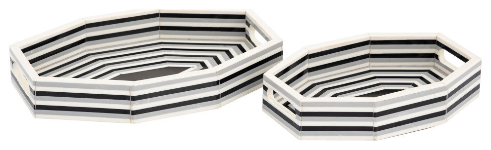Octagonal Striped Tray Set of 2 White - Contemporary - Serving Trays ...