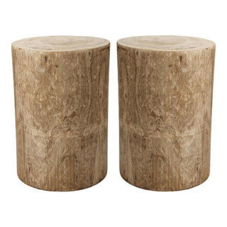 Home Square Traditional Solid Wood Side Table in Natural Finish - Set ...