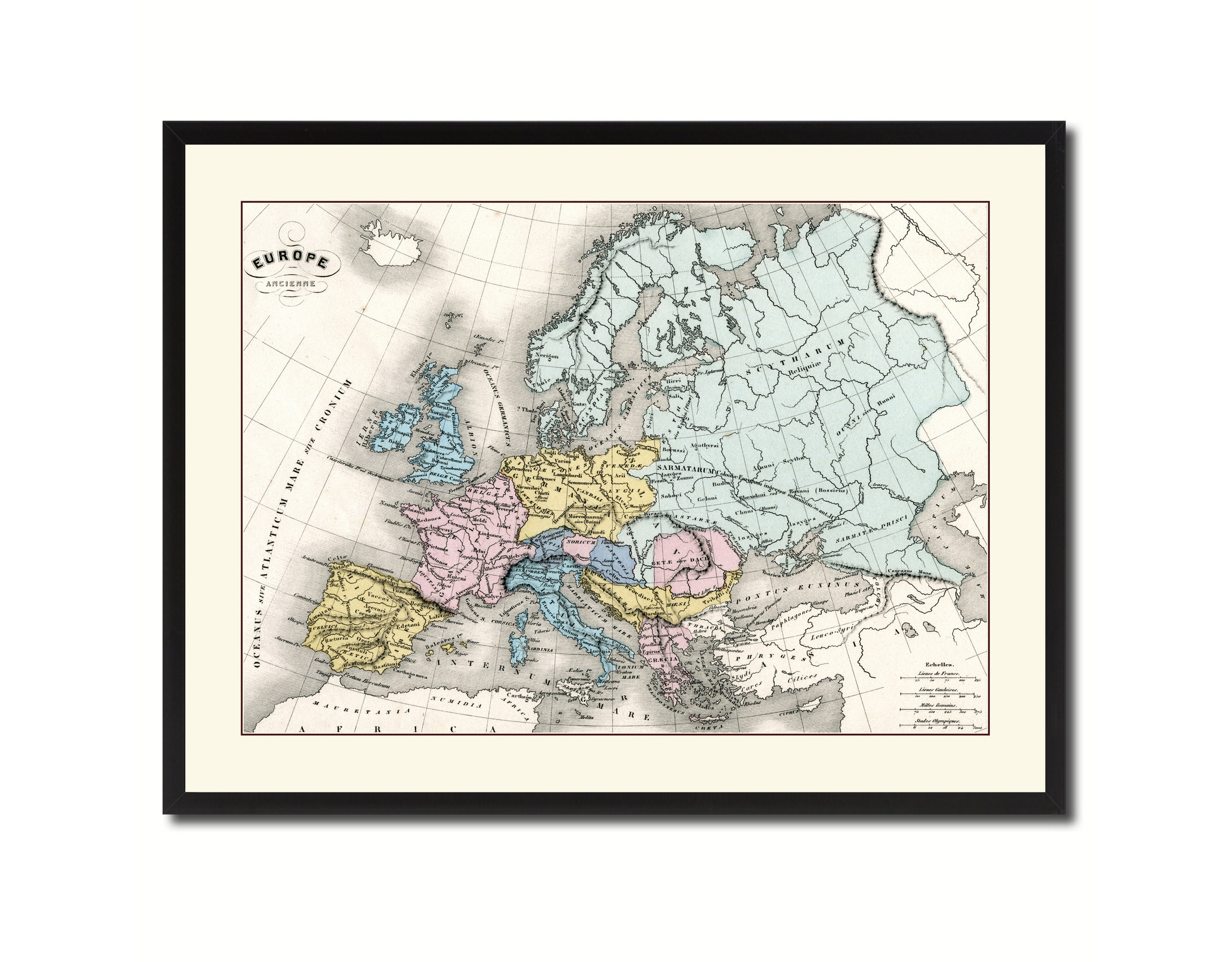 Ancient Europe Map Print On Canvas With Black Frame, 28" X 37 ...