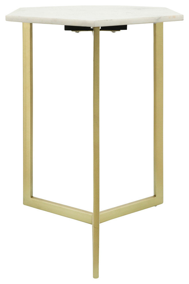 Metal/Marble, Hexagon Side Table, Gold/White, 17x17x21" - Contemporary ...
