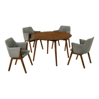 Arcadia and Renzo 48" Round Charcoal and Walnut Wood 5 Piece Dining Set ...