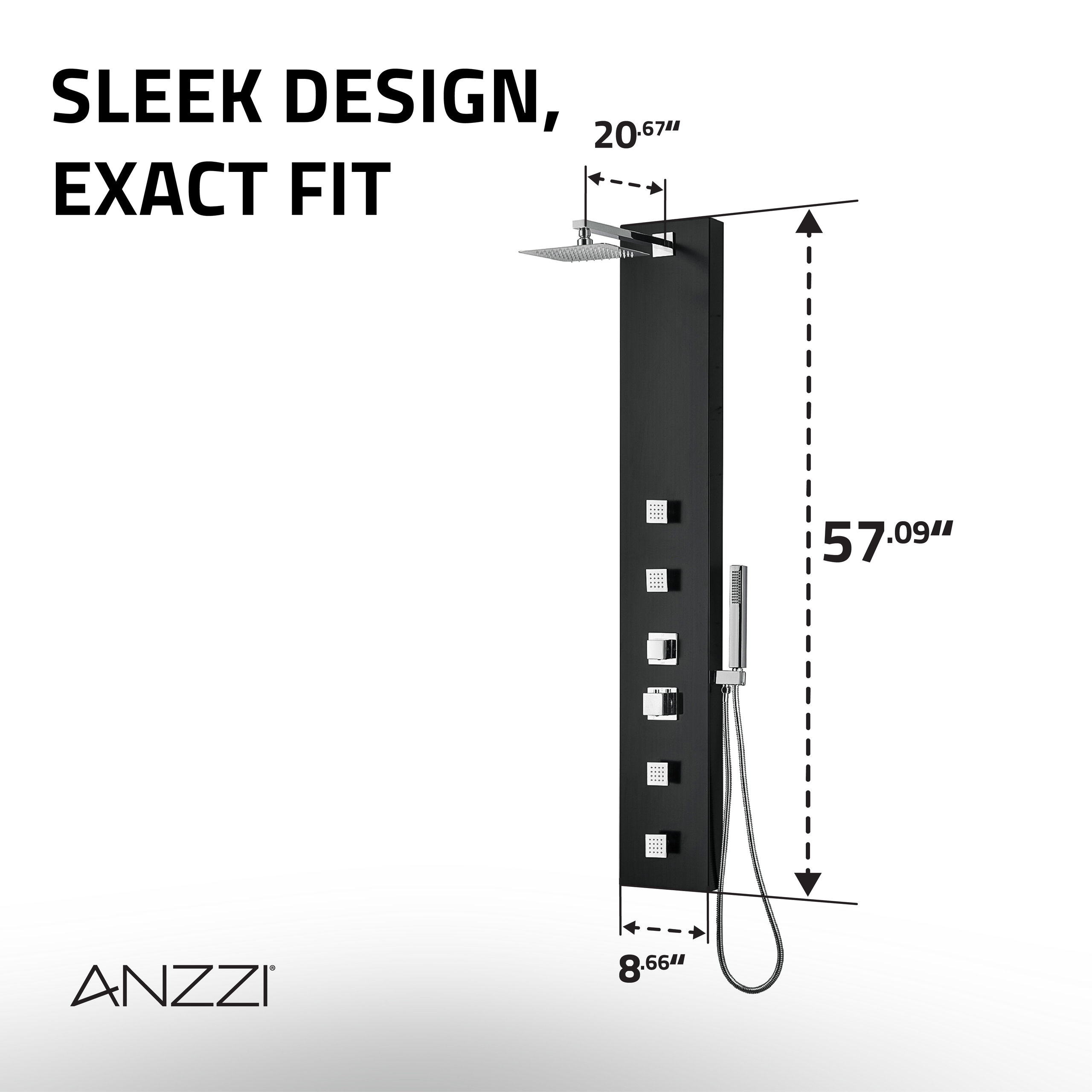 Monsoon 57 in, 4-Jetted Full Body Shower Panel System With Heavy Rain ...