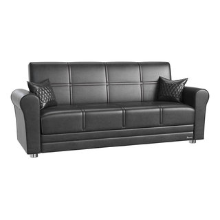 Elegant Sleeper Sofa with Tufted Cushioned Seat and Hidden Storage ...