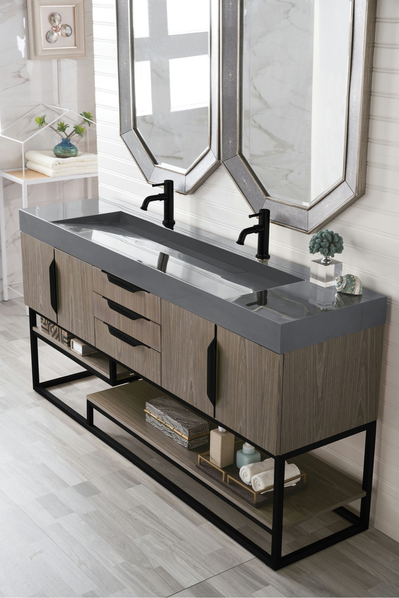 Columbia 72" Double Vanity Ash Gray Matte Black, Dusk Gray Glossy ...