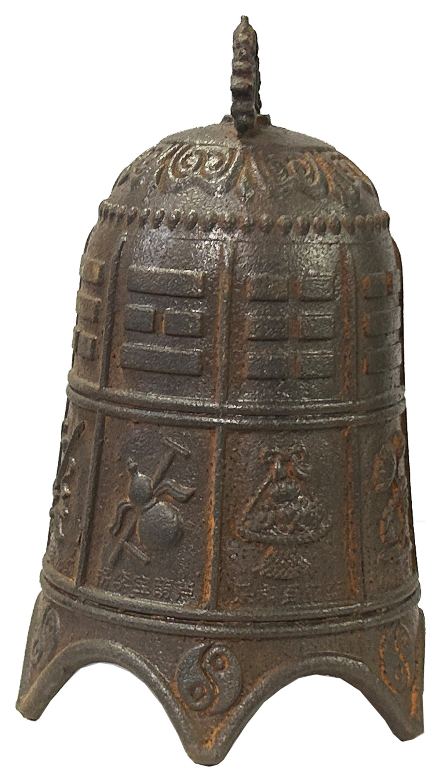 Chinese Rustic Iron Metal I Ching Hexagram Pattern Bell Display Art ...