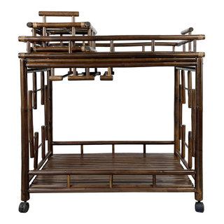 Bamboo Rolling Wine Buffet Bar Serving Cart with Casters - Espresso ...