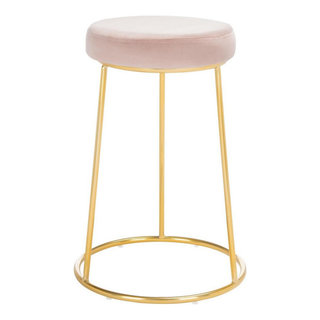 Madeline Round Counter Stool, Set of 2, Dusty Blush/Gold - Contemporary ...