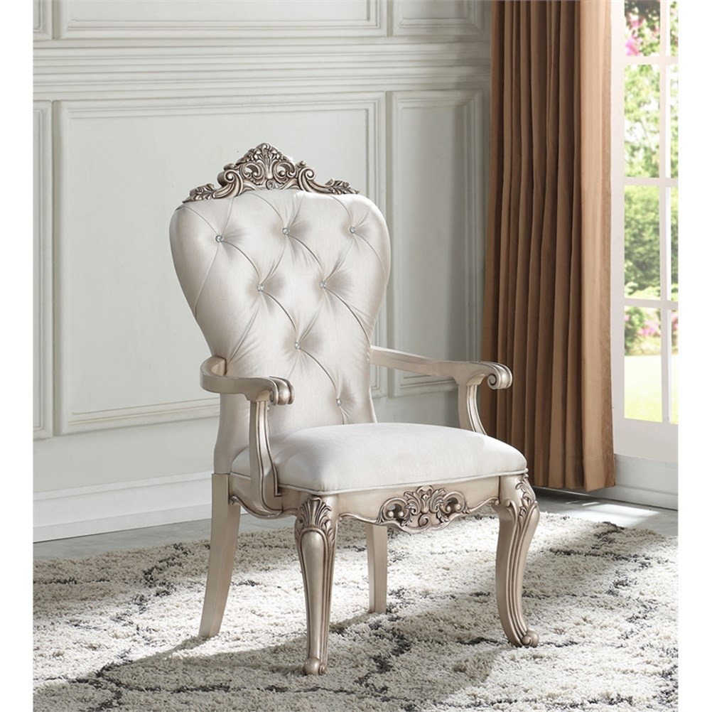 ACME Gorsedd Upholstered Tufted Arm Chair in Cream and Golden Ivory Set ...