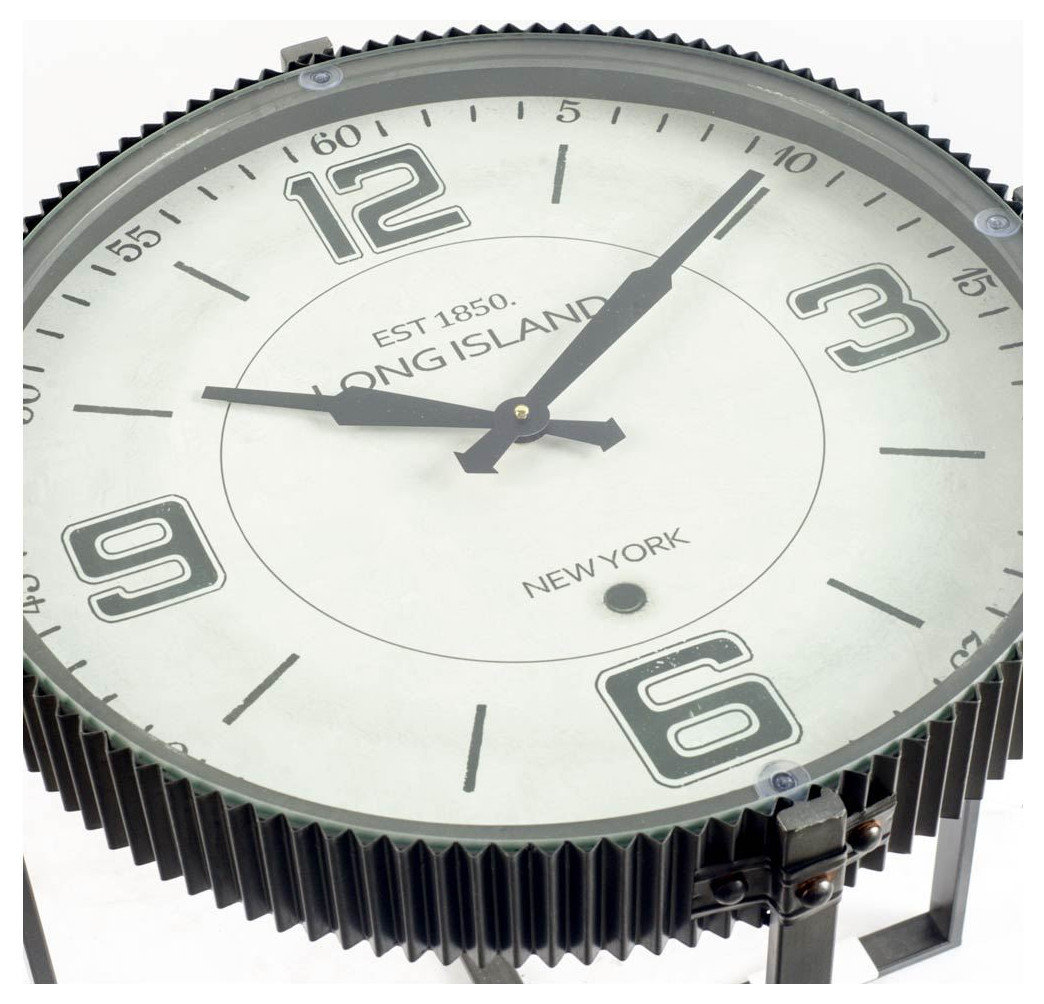 HomeRoots Round Glass Top Clock Face Accent Table With Black Metal ...