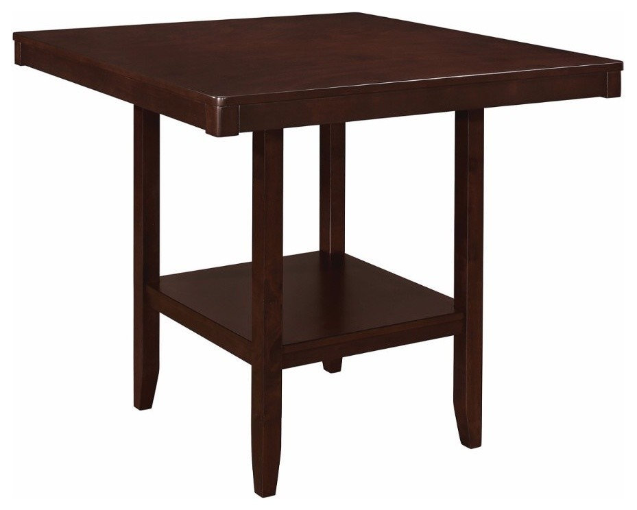 Wooden Square Counter Height Table with Shelf, Cappuccino ...