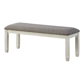 Benzara BM219962 Fabric Padded Bench with Tapered Feet, Antique White ...