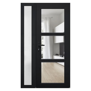 Exterior Prehung Door Clear Glass See-through Manux 8555 Matte Black ...