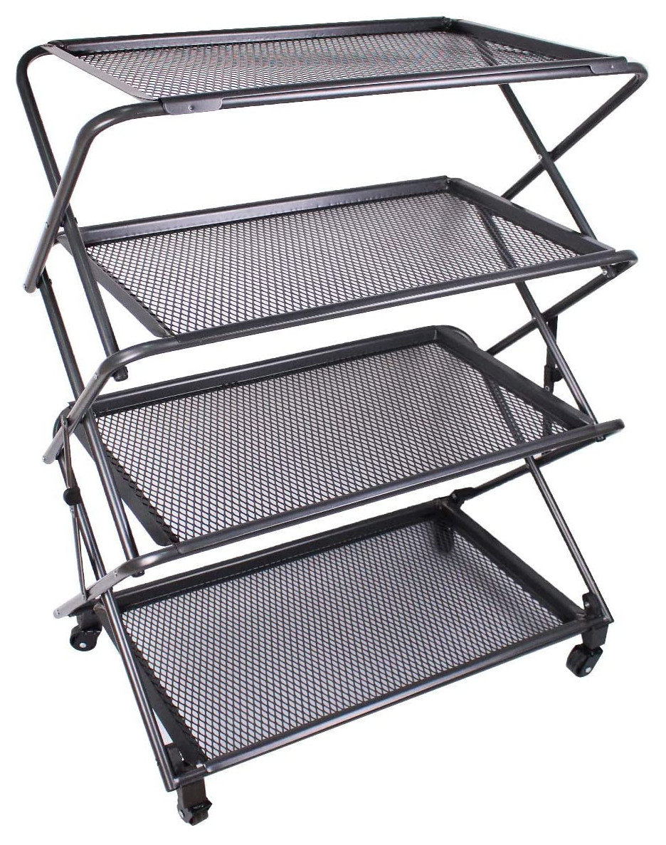 Zenree 4-Tier Folding Kitchen Shelf, Removable Mesh Trays, Black, 39 ...