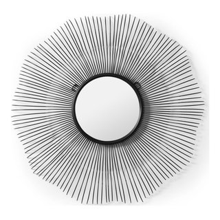 39" Modern Lasche Mirror Black Powdercoated Metal Spoke Frame Hanging ...