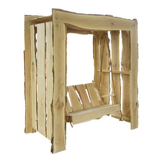 Live Edge Locust Arbor with Timberland Porch Swing, 5 Foot - Rustic ...