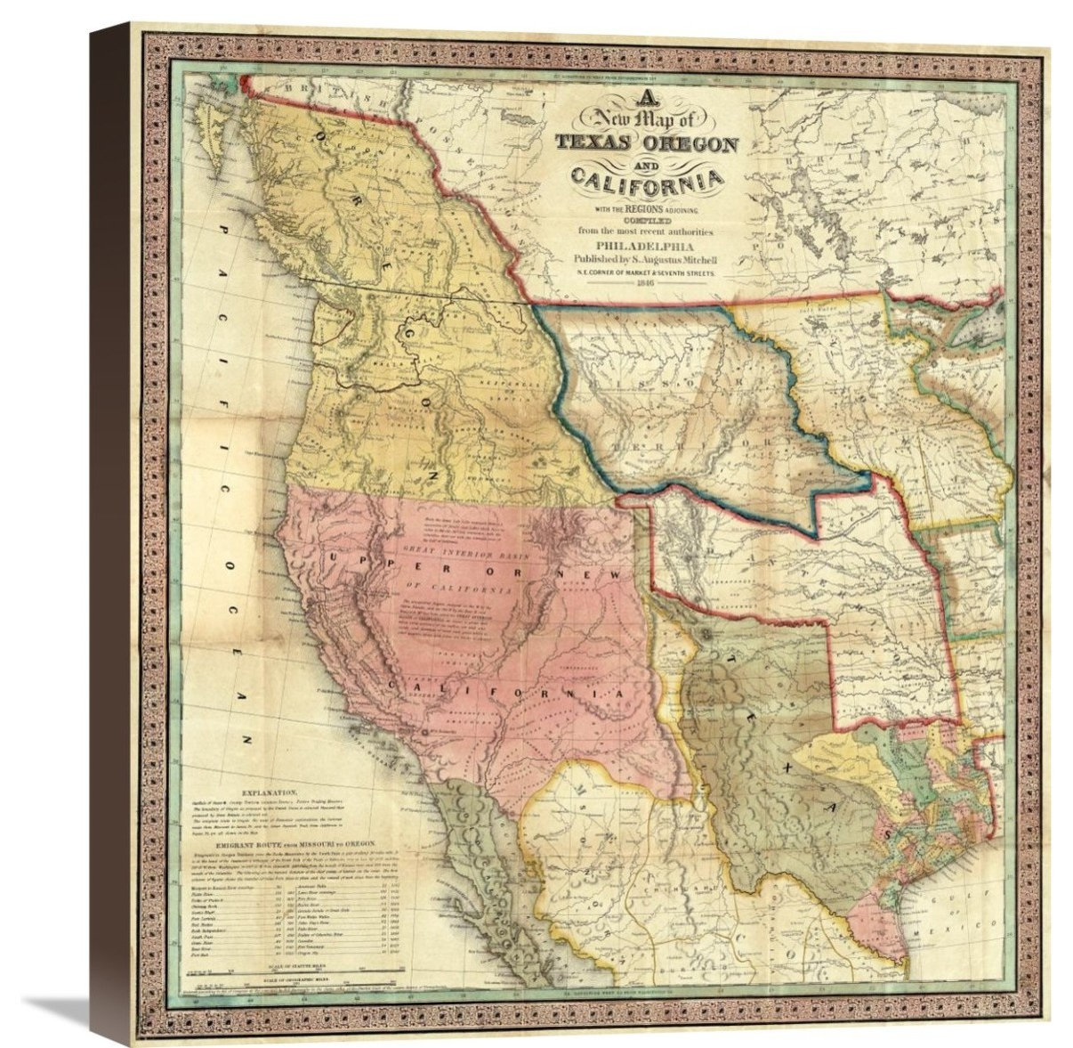 A New Map Of Texas Oregon And California, 1846, 15"x1.5"x16", 20"x1.5 ...