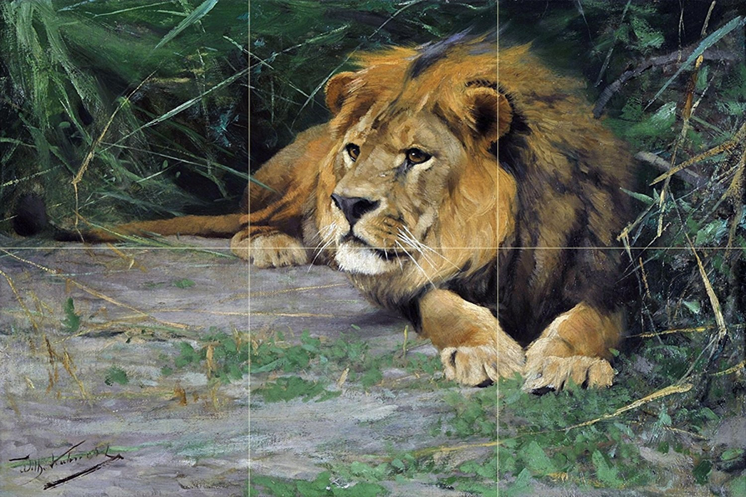 Tile Mural Kitchen Backsplash Landscape Africa Lion in the Grass, 12 ...