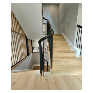 115_Stunning Continuous Rail System on 3 Story Floating Stairs ...