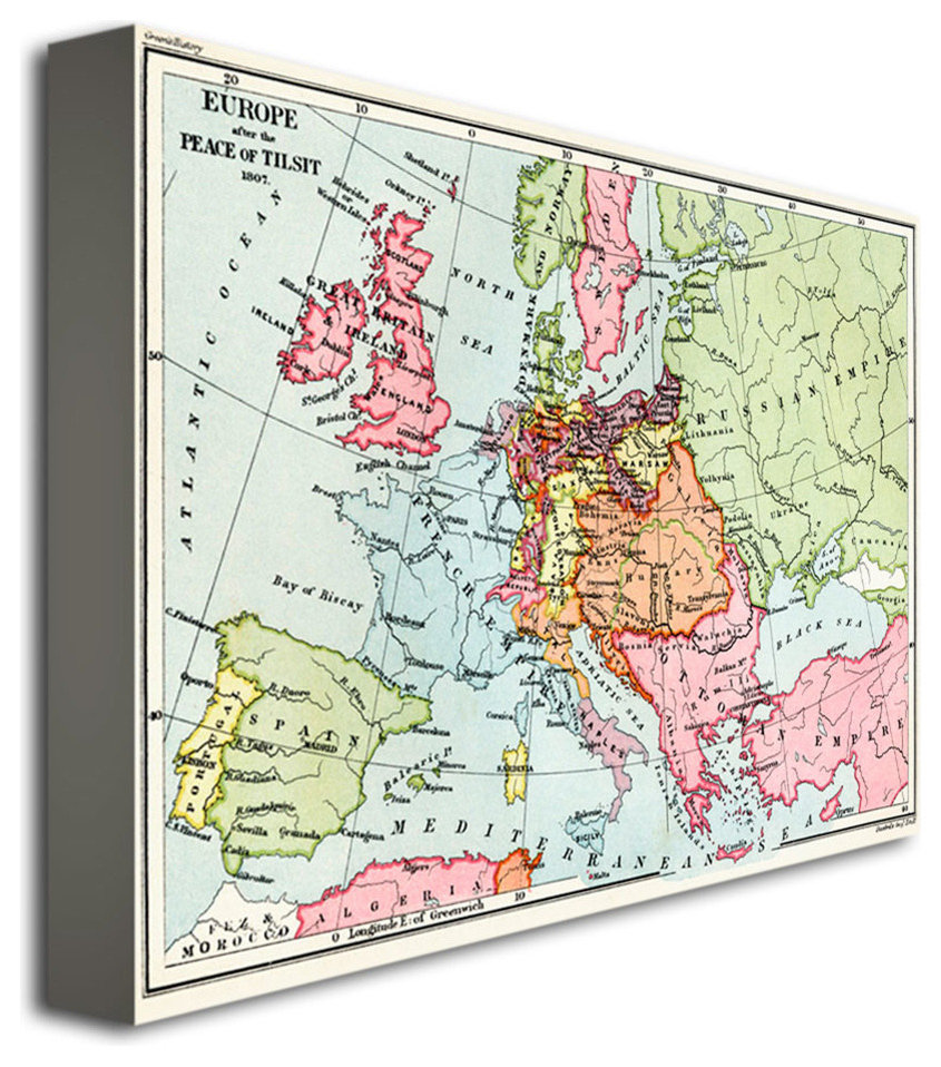 'Map of Europe After the Peace of Tilsit, 1807' Canvas Art, 14" x 19 ...