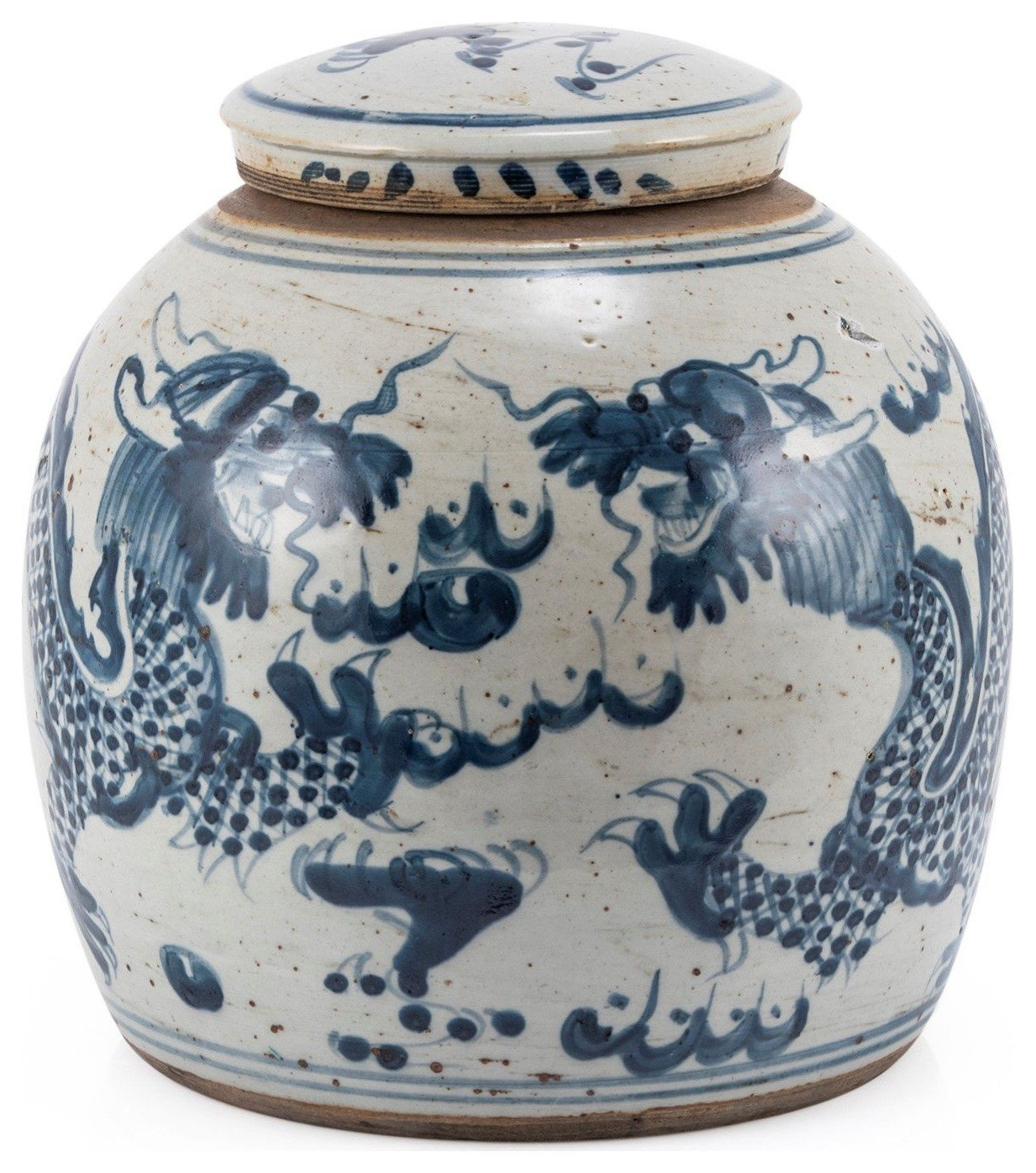 Blue & White Vintage Ming Jar Dragon Motif, Small - Asian - Decorative ...