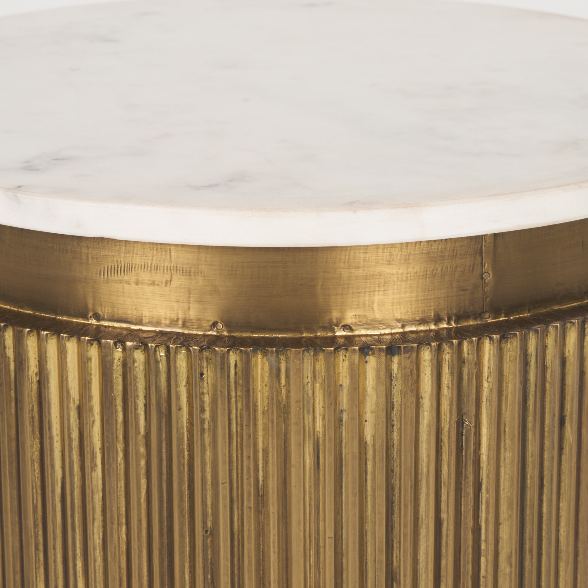 Satima White Marble w/ Gold Metal Round Fluted Accent Table ...