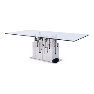 Brady Modern Glass and Stainless Steel Dining Table - Contemporary ...