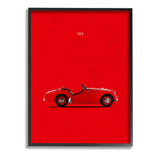Minimal Bright Bold and Shiny TR3 Red Car Poster Framed Giclee, 16"x20 ...