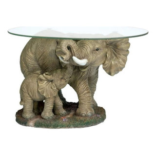 Elephant Majesty Glass-Topped Coffee Table with Crushed Resin Frame ...