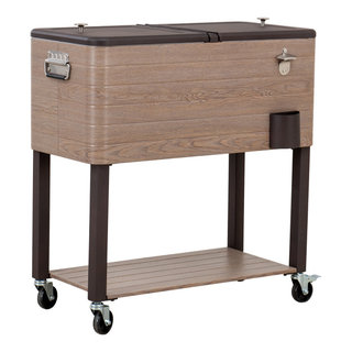 Sunjoy 80 Quart Rolling Ice Chest Portable Patio Party Drink Cooler ...