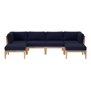 Clearwater Outdoor Patio Teak Wood 6-Piece Sectional Sofa - Industrial ...