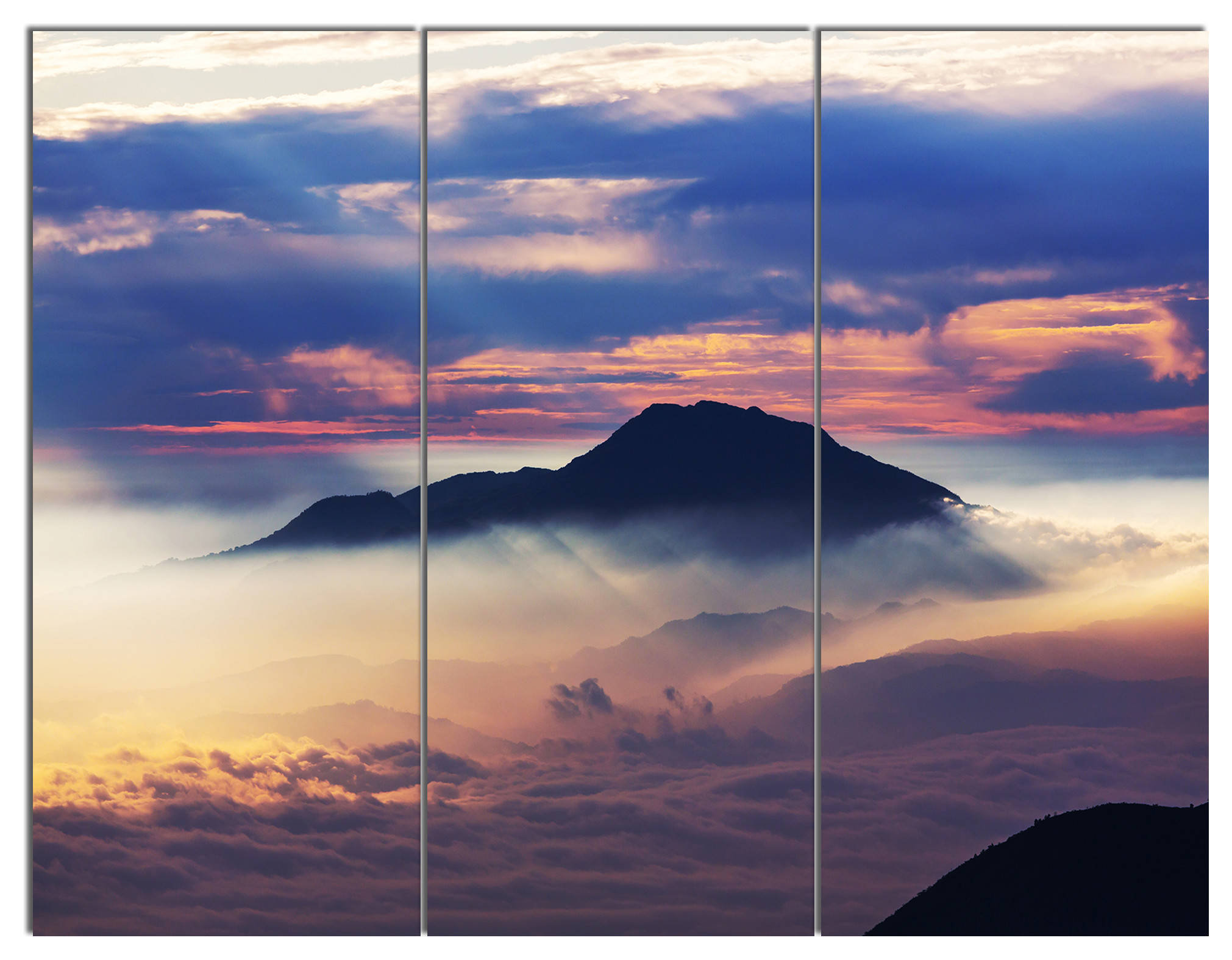 Amazing Java Mountain in Fog, Landscape Triptych Canvas Art, 36x28, 3 ...