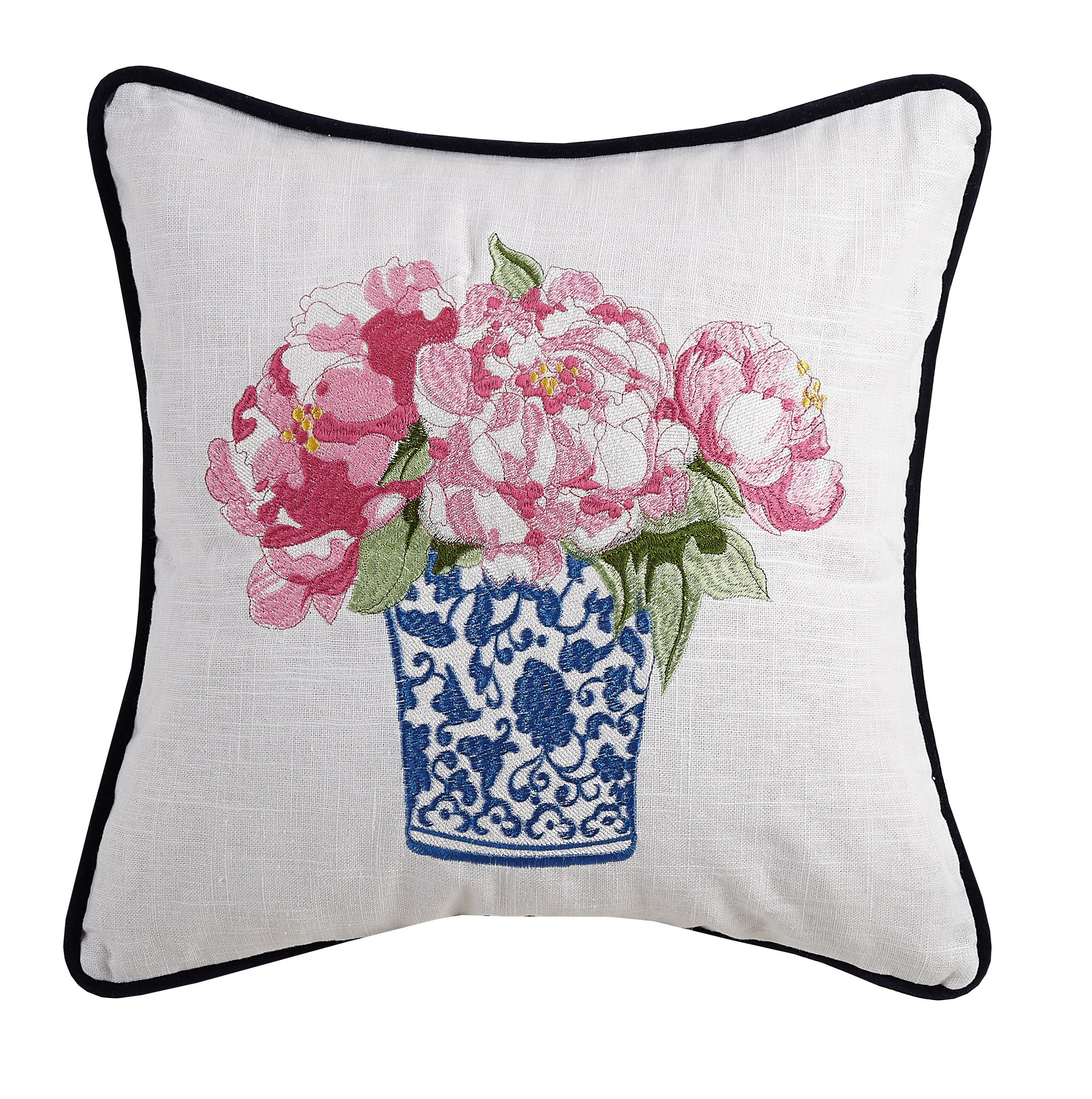 Pretty In Pink Flower Ii Embroidered Pillow, 16X16" - Contemporary ...