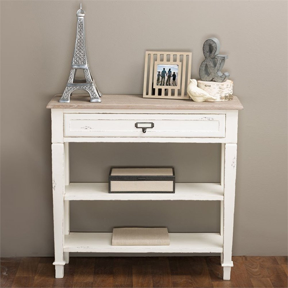 Bowery Hill 32" Console Table in Distressed White and Natural Finish ...