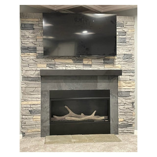 Northern Slate Stacked Stone TV and Fireplace Wall - Living Room ...