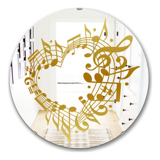 Designart Music Notes I Glam Oval Or Round Wall Mirror, 32x32 ...