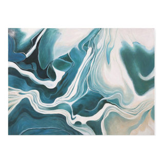 Liquid Teal Modern Hand Painted Canvas Abstract Art - 96" x 70 ...